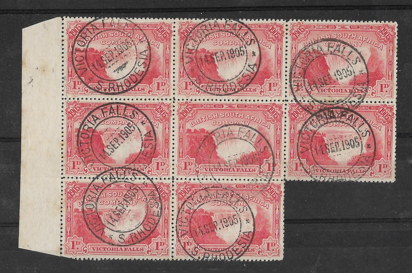 Rhodesia 1905 Falls One Penny block of 8 with Victoria Falls DC ...
