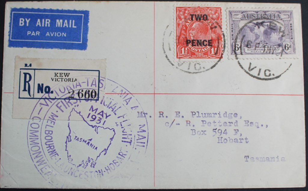 Australia 1931 Melbourne to Hobart first flight cover with cachet - H ...